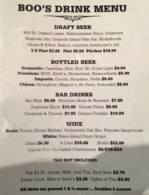 Menu at Boo Radley's pub & bar, Toronto
