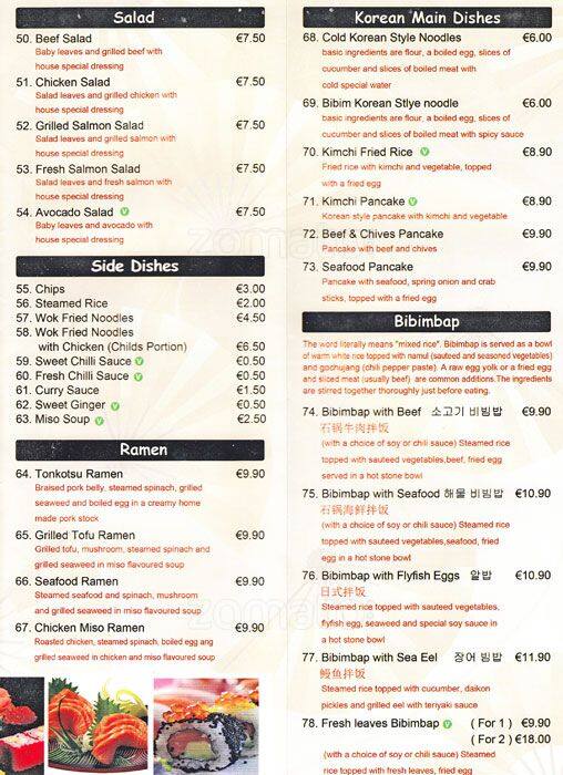 Menu at Ming Tang Korean Restaurant, Dublin