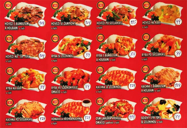 Menu at Jin Yan Jiu Jia restaurant, Prague