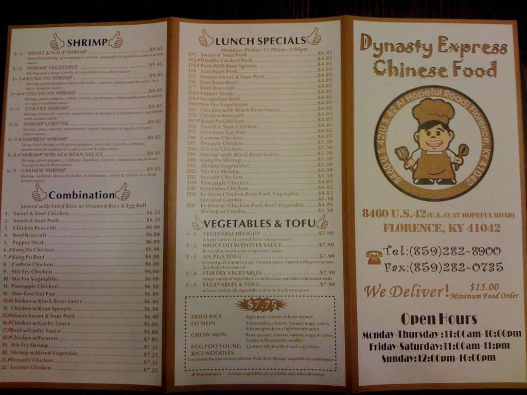 Menu at Dynasty Express restaurant, Florence, US-42