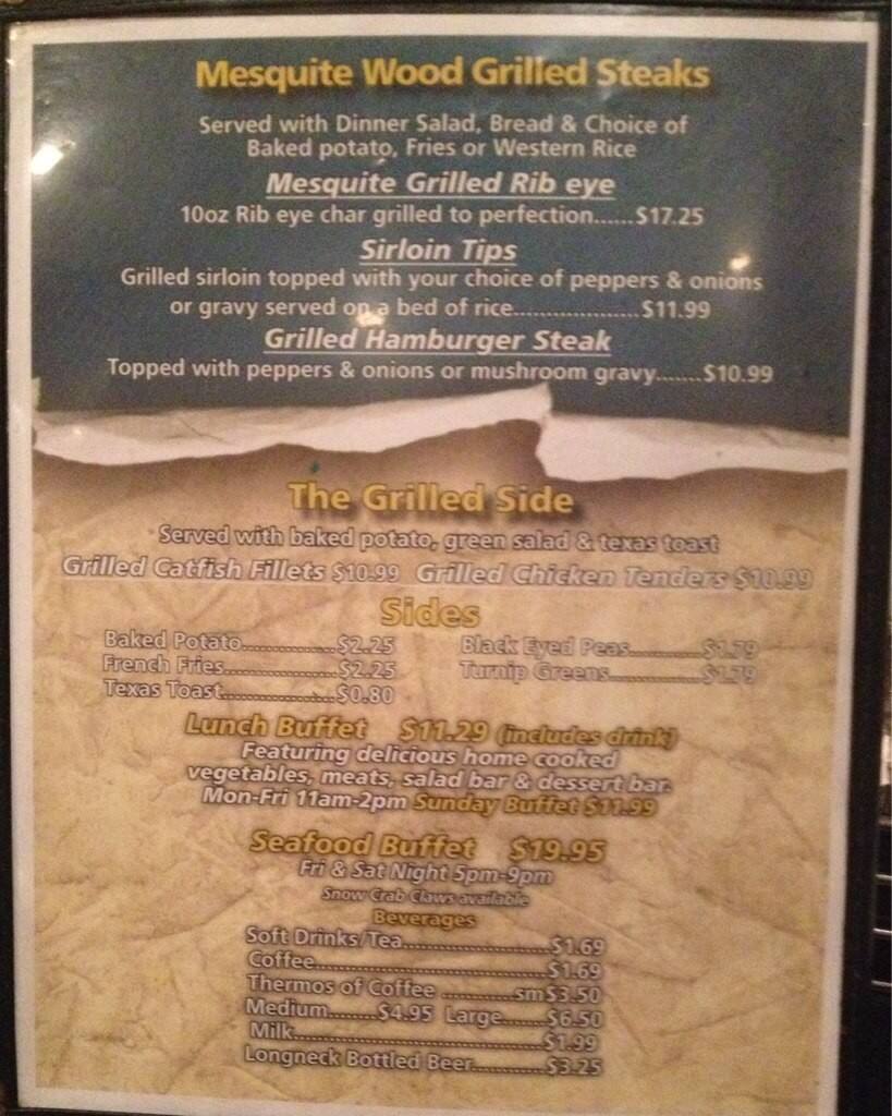 Menu at Penn's steakhouse, Forest, MS-35