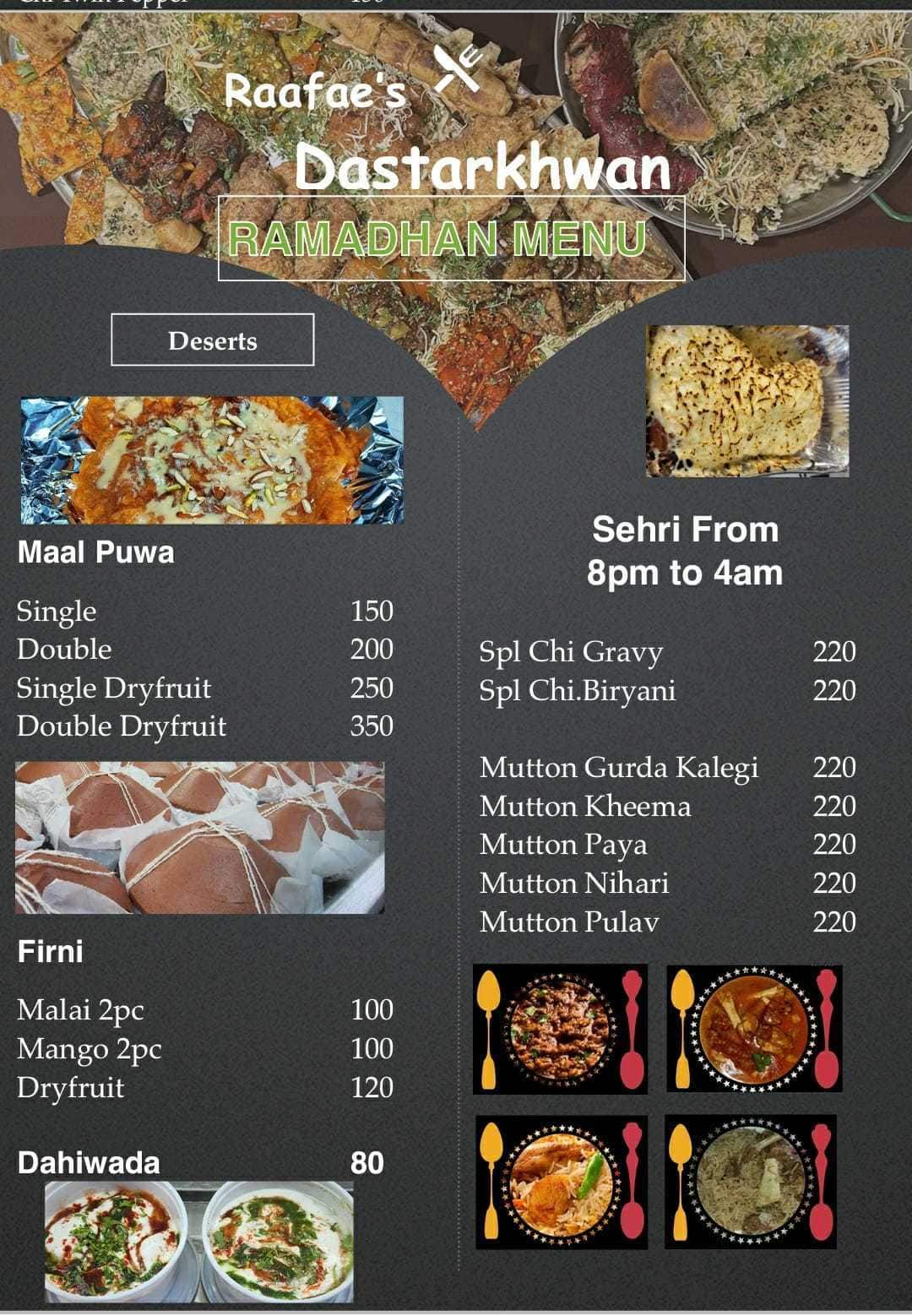 Menu of Raafae's Dastarkhwan, Mira Road, Mumbai