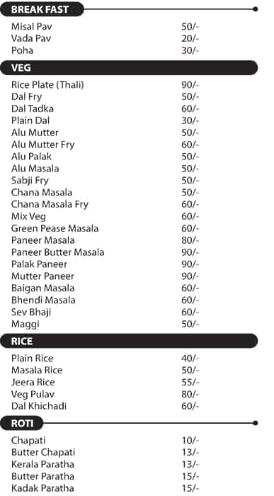 Menu of Hotel Ravi, Camp Area, Pune