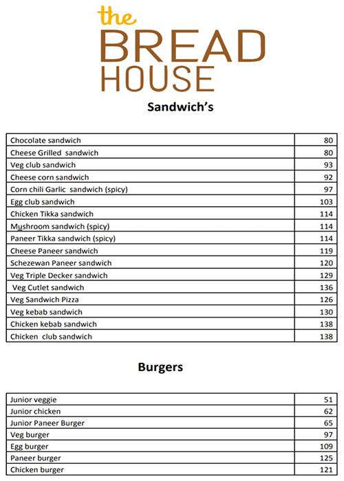 Menu at The Bread House, Bengaluru, 14