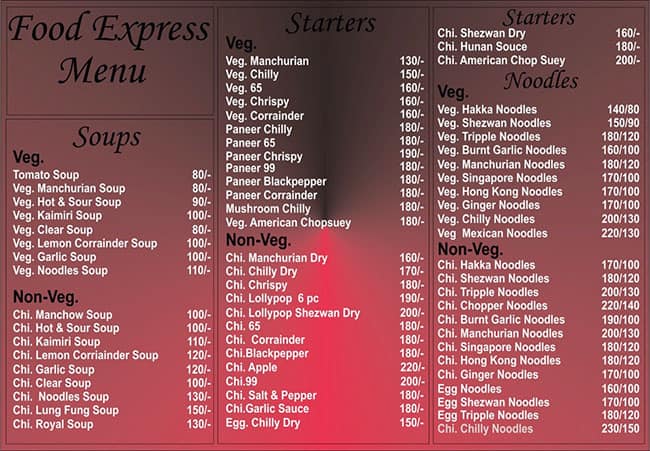 Menu of Food Express, Dahisar West, Mumbai