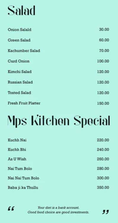 Menu at MP'S KITCHEN Restaurant & dhaba & caterers & lunch buffet @499 ...