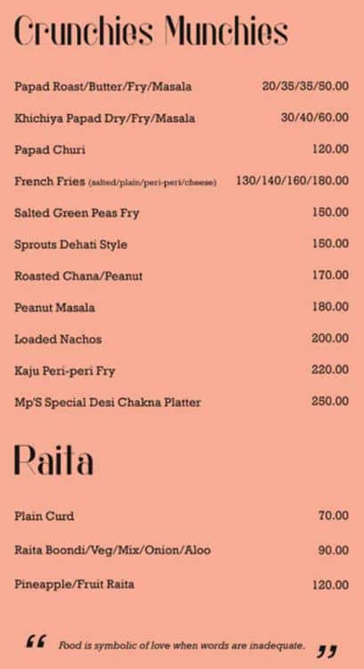 Menu at MP'S KITCHEN Restaurant & dhaba & caterers & lunch buffet @499 ...