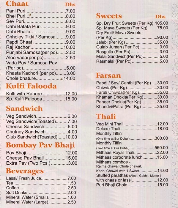 Mithaas Menu, Menu for Mithaas, Meena Bazaar, Dubai - Zomato