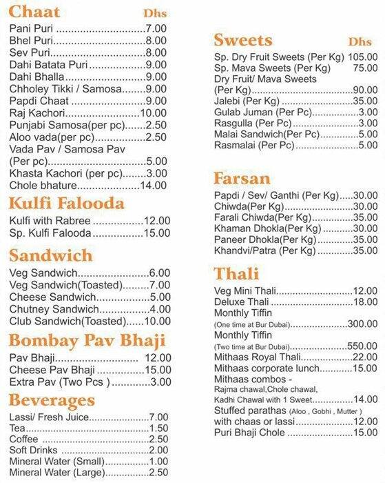 Mithaas Menu, Menu for Mithaas, Meena Bazaar, Dubai - Zomato