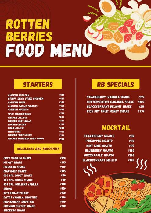 Menu of Rotten Berries, Madhavaram, Chennai