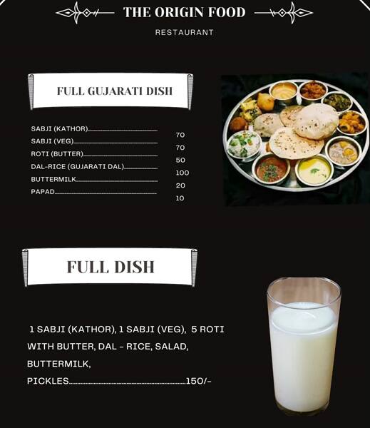 Menu of The Origin Food, Memnagar, Ahmedabad