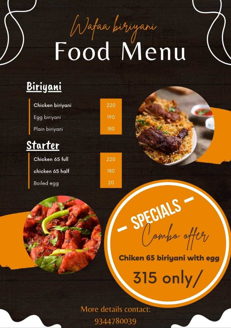Menu of Wafaa Biryani, Chromepet, Chennai
