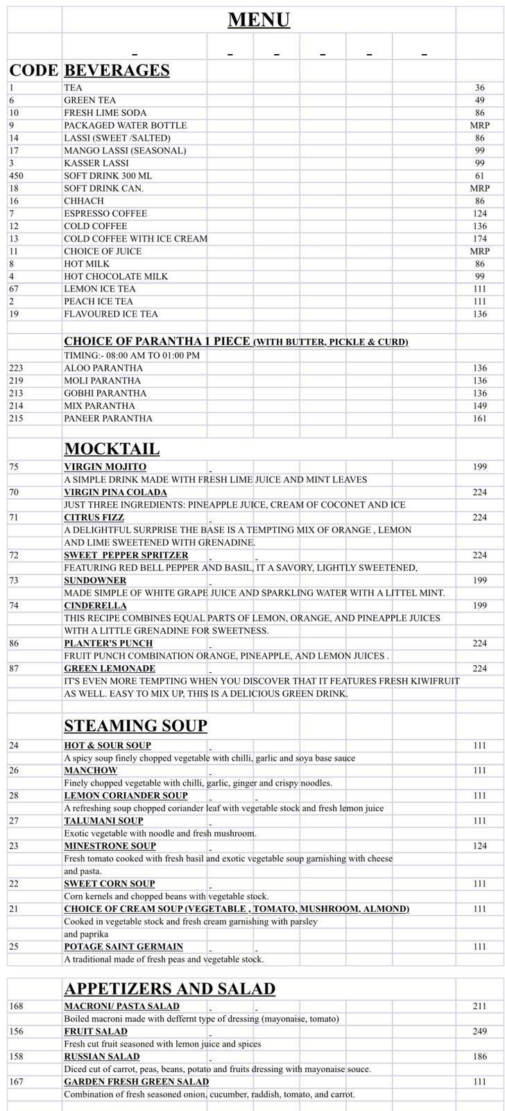 Menu of GOLDEN HUT, Nabha Gate, Patiala