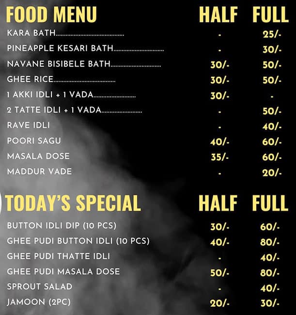 Menu of Namoota, Vijay Nagar, Bangalore