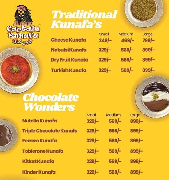 Menu of Captain Kunafa, Jubilee Hills, Hyderabad