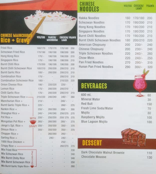 Menu at Jango's, Mumbai, Shop no.