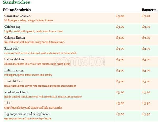 Menu at Woolley's restaurant, London