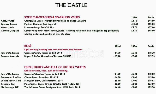 The Castle Menu, Menu for The Castle, Angel, London - Zomato UK
