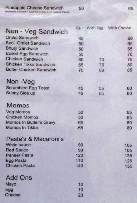 Menu at Yash's Roll Katta, Pune, College Road