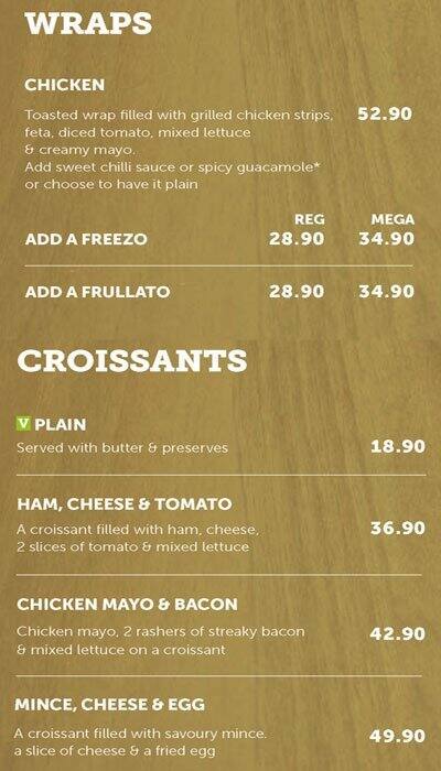 Menu at Wimpy restaurant, Plettenberg Bay, Cnr N2