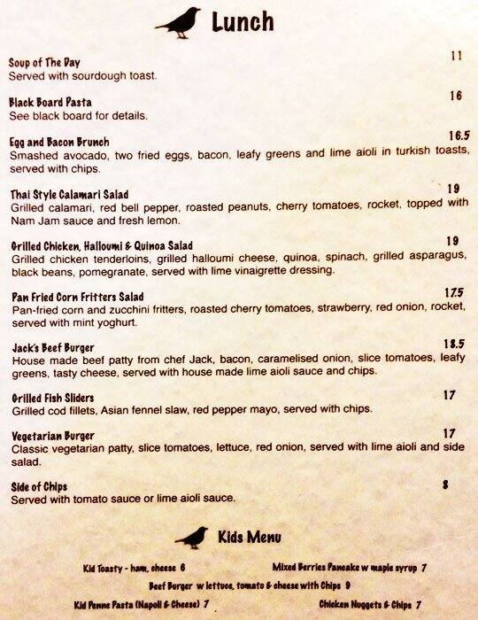 Carta de Birdie Num Nums Cafe, Carlton North