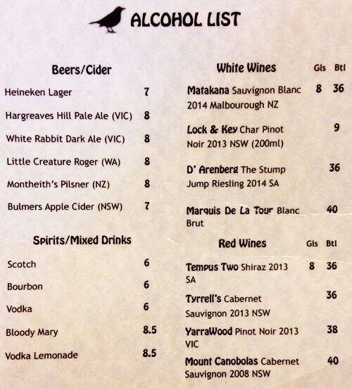 Carta de Birdie Num Nums Cafe, Carlton North