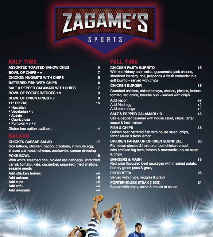 Menu at Zagame's Caulfield Hotel restaurant, Caulfield East