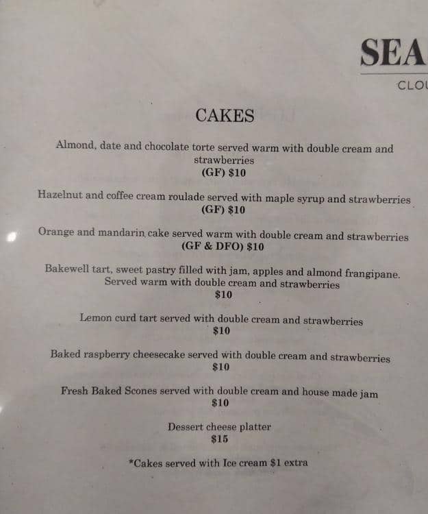 Menu at Seasons Restaurant, Olinda