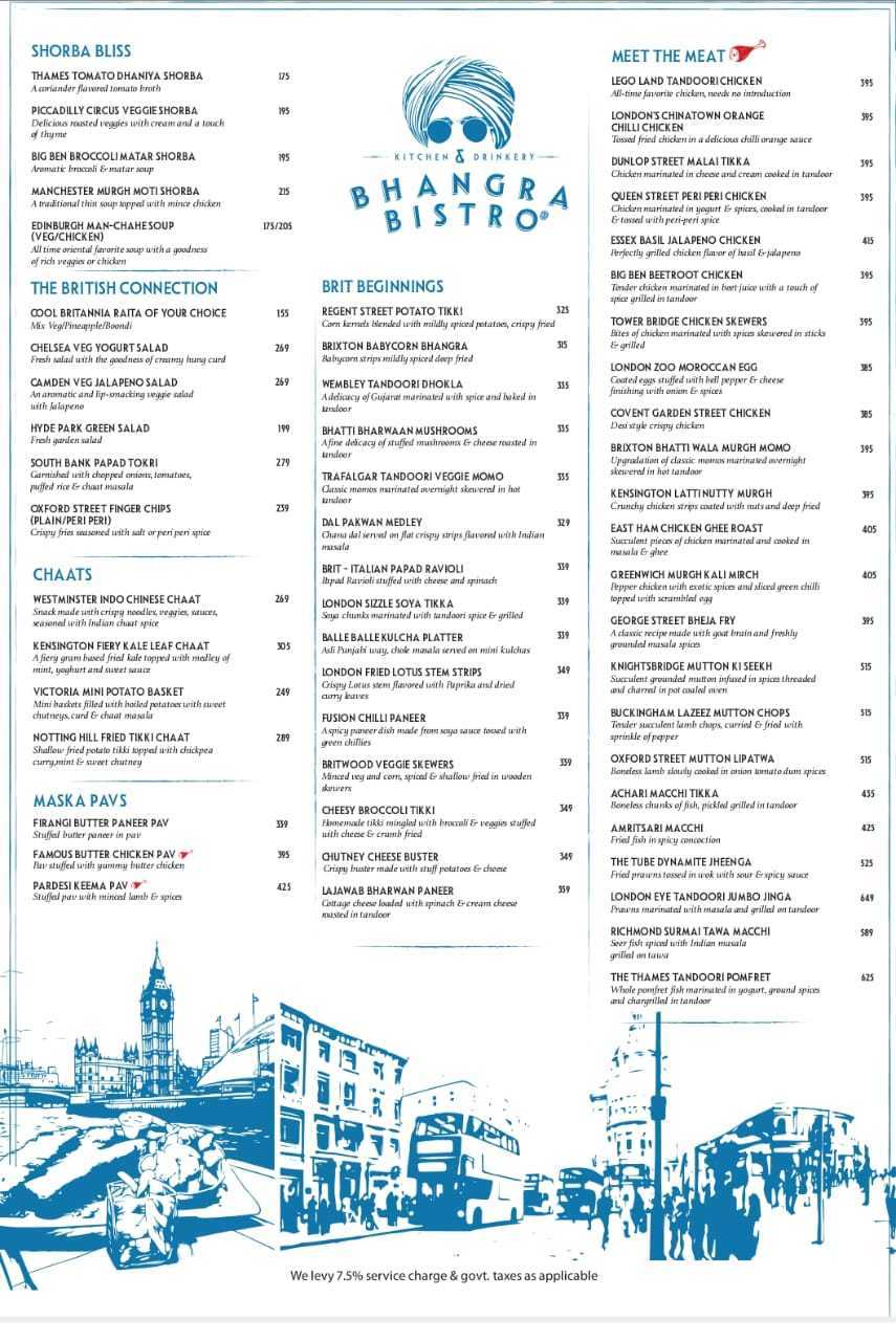 Menu of Bhangra Bistro, Indiranagar, Bangalore