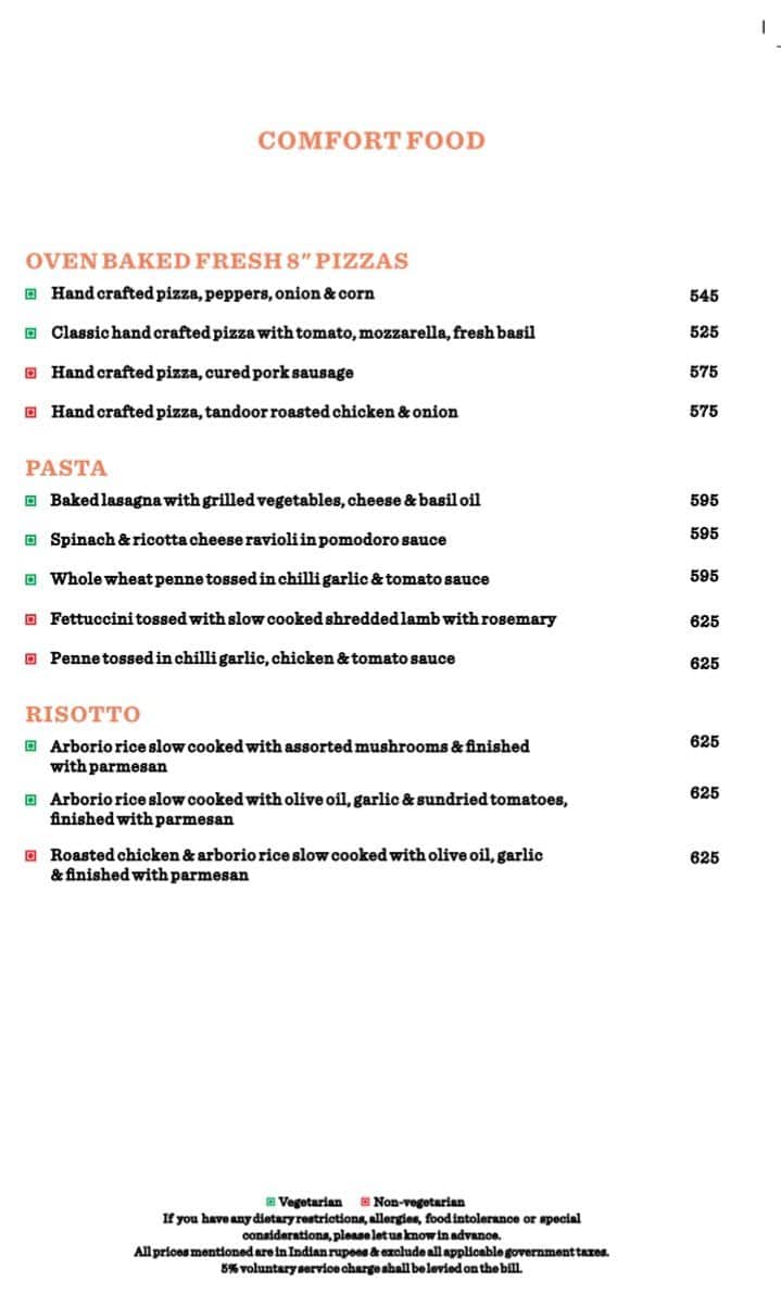 Menu at Punjab Province - Hyatt Regency Amritsar, India