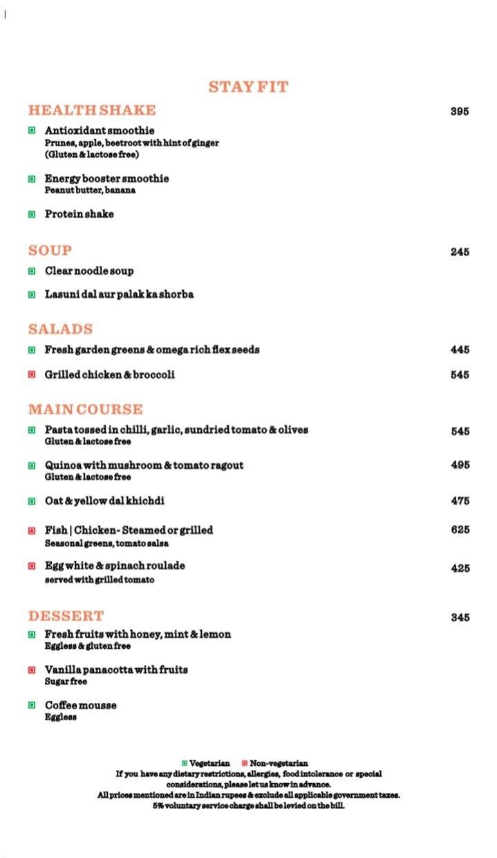 Menu at Punjab Province - Hyatt Regency Amritsar, India