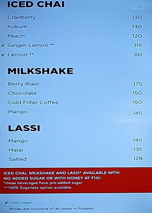Menu at Chai Point, Bengaluru, RMZ Ecospace