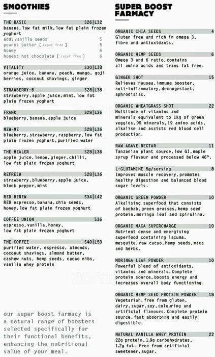 Menu at Nu Health Food Cafe, Sandton