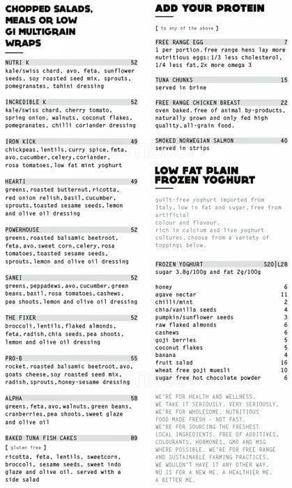 Menu at Nu Health Food Cafe, Sandton