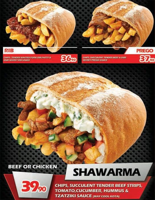 Menu at Kota Joe, Pretoria, Adverto Towers