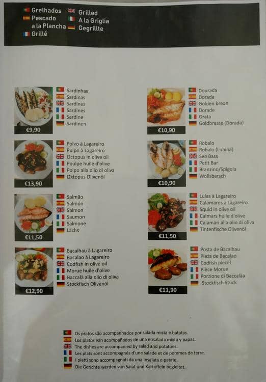 Menu at Jardins de Belém cafe, Lisbon, R. Vieira Portuense 36