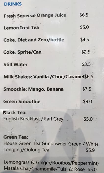 Menu at Coffee Exchange restaurant, Melbourne