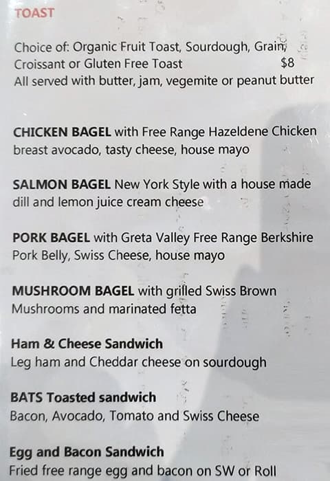 Menu at Coffee Exchange restaurant, Melbourne