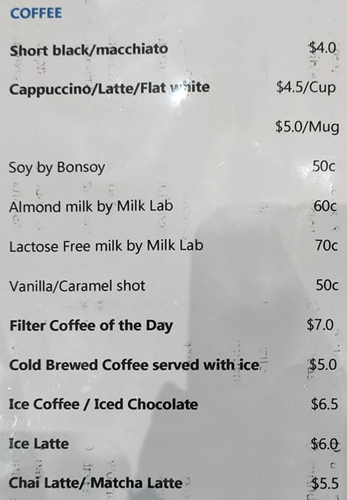 Menu at Coffee Exchange restaurant, Melbourne