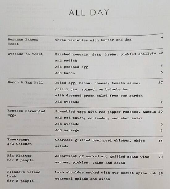 Menu at Piggery Cafe, Sherbrooke