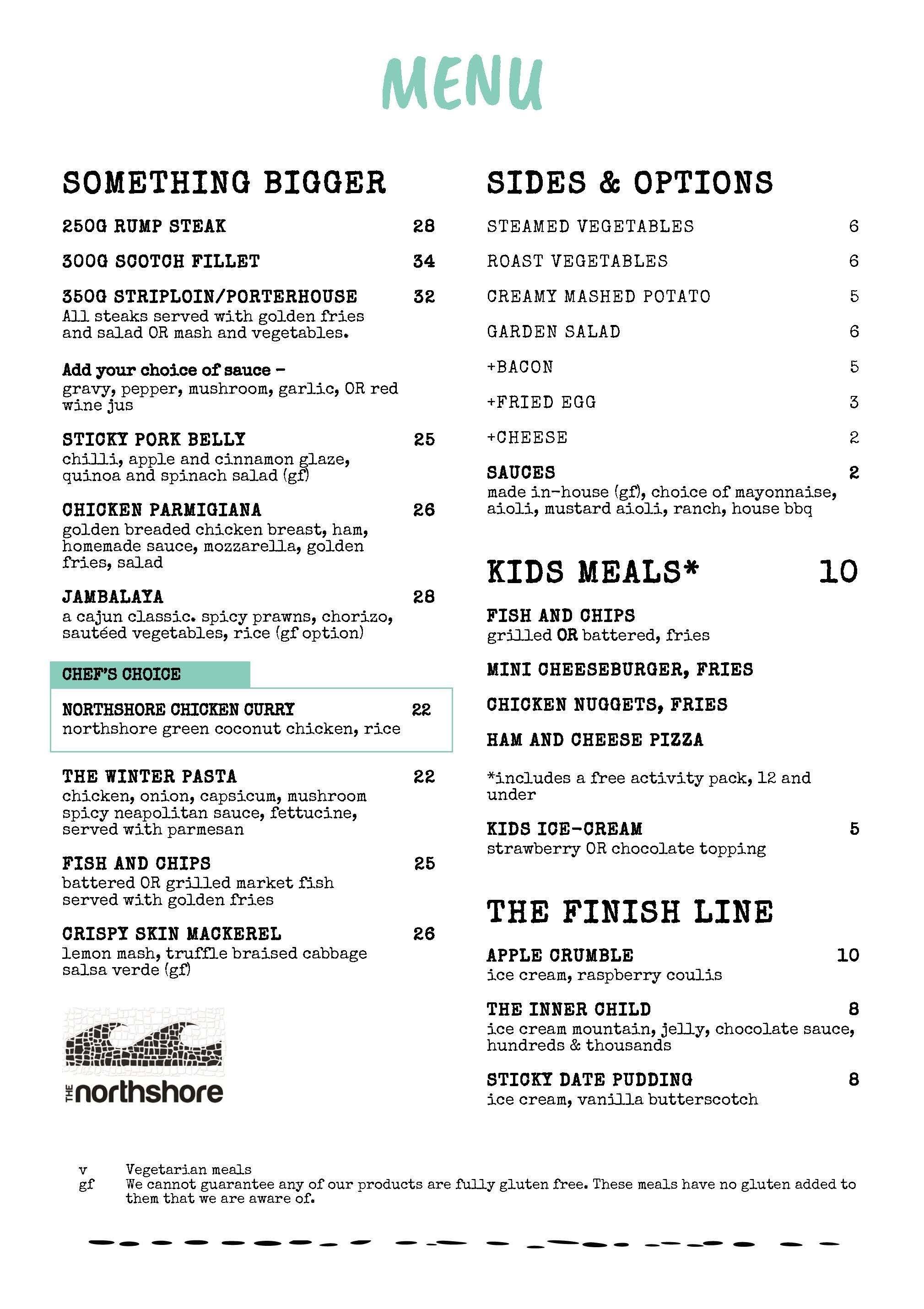 Menu at Northshore Tavern pub & bar, Hillarys, 66/470 Whitfords Avenue