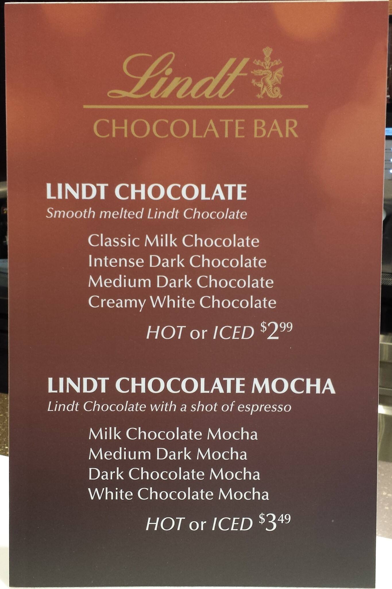 Menu at Lindt Chocolate Shop desserts, Calgary, -4th Street South West