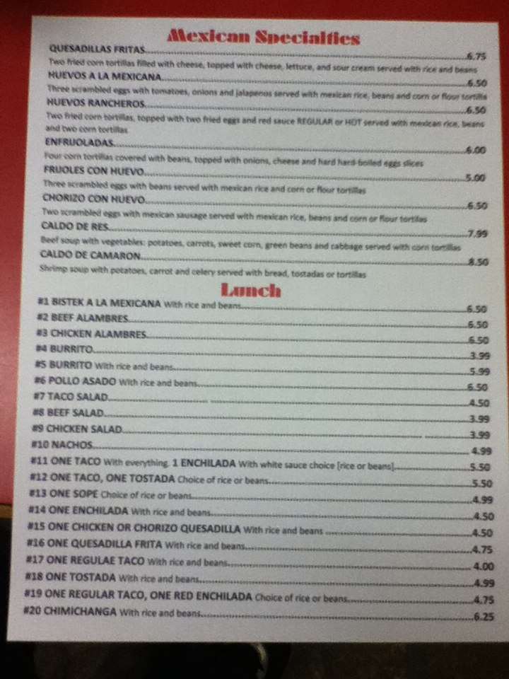 Menu at La Magia Del Trigo restaurant, Heavener