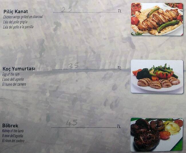 Menu at Eski Babel Ocakbaşı Restaurant, Istanbul