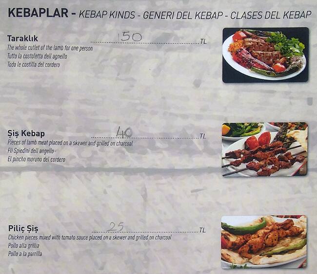 Menu at Eski Babel Ocakbaşı Restaurant, Istanbul
