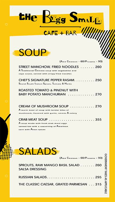 Menu of The Bigg Small Cafe + Bar, Sakinaka, Mumbai
