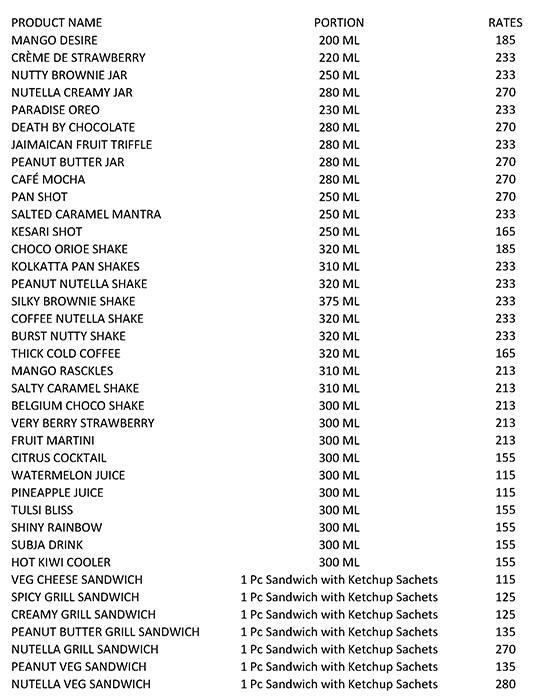 Menu of IceBerry, Viman Nagar, Pune