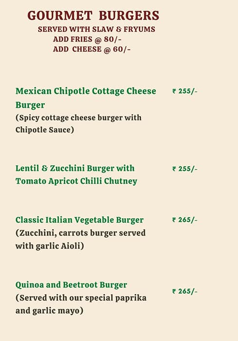 Menu of Gourmet Burger House, Vile Parle West, Mumbai