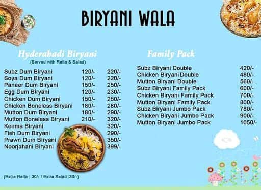 Menu of Biryaniwala.com, Ayodhya Nagar, Nagpur
