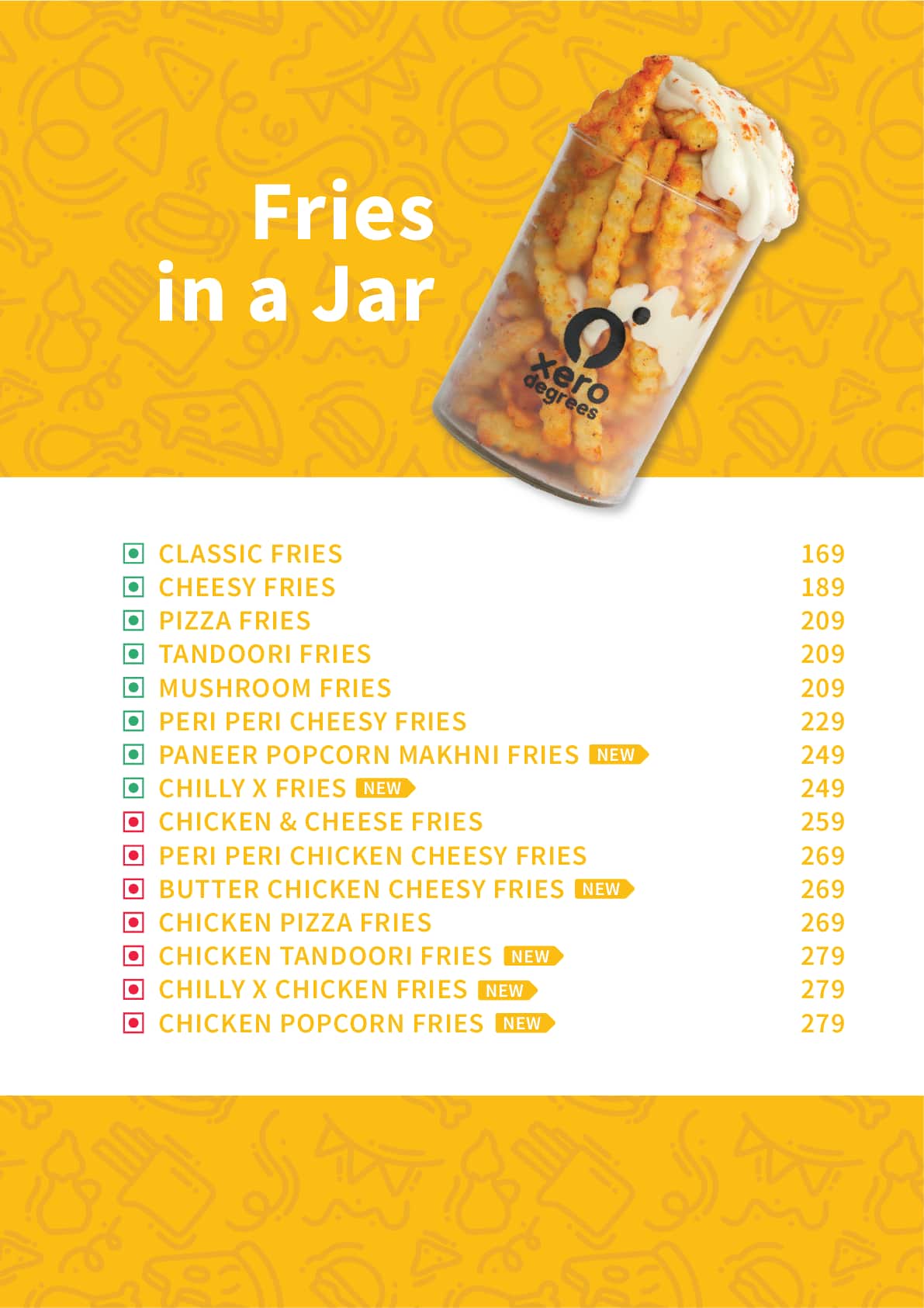 Menu of Xero Degrees, Kharghar, Navi Mumbai